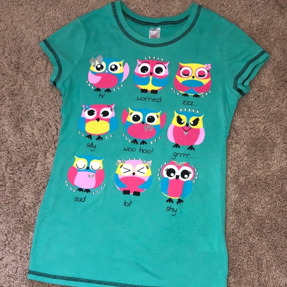 Beautees | Shirts & Tops | Green Fun Emotion Owl Shirt | Poshmark
